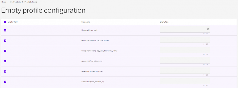 Empty Profile Configuration - A guide to intranet field configuration - Invotra Developer