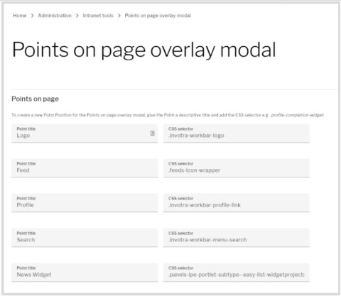 Points on page overlay modal widget - Invotra Developer