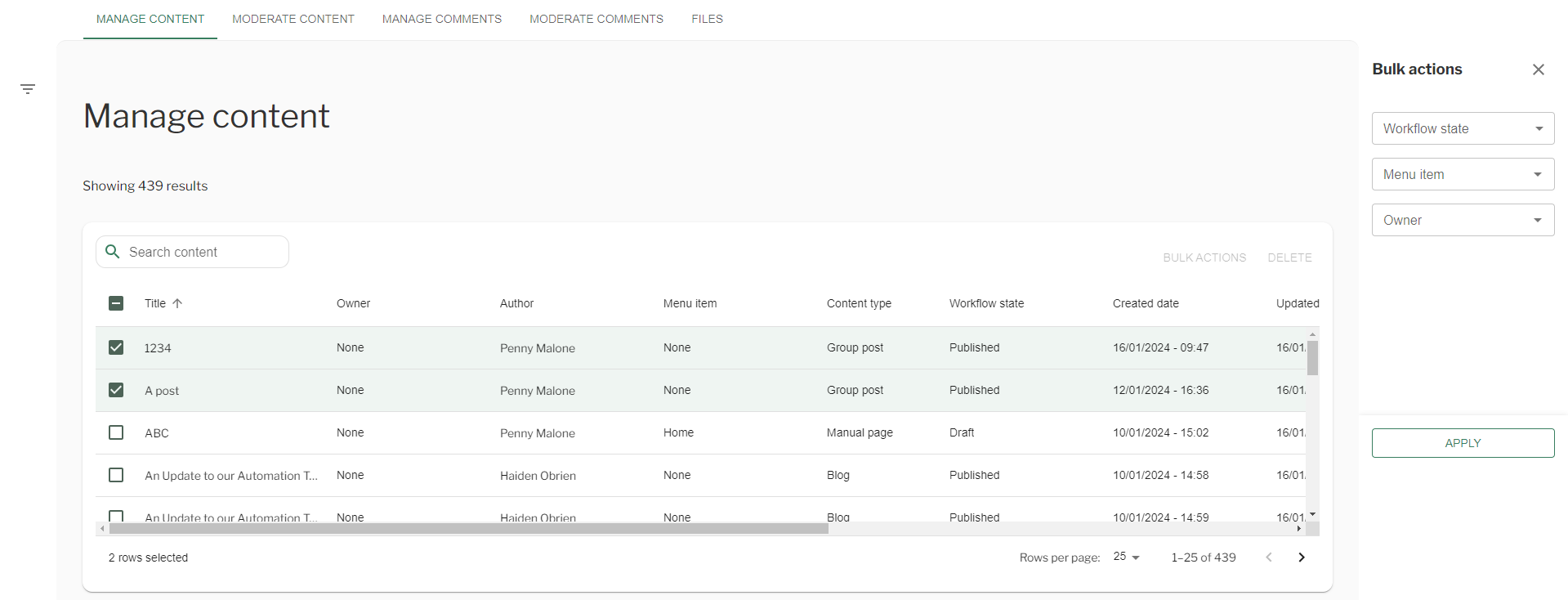 Bulk operations - Invotra Developer
